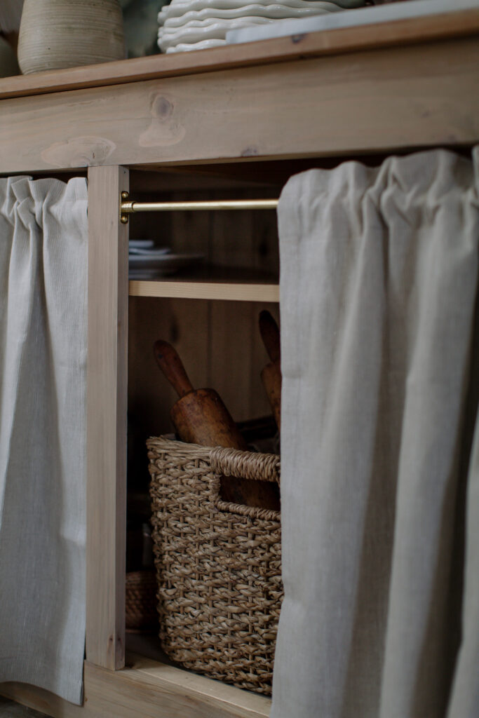 DIY Counter Curtain on Our Dining Hutch | Laine and Layne